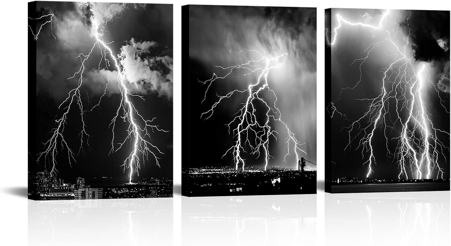 Amazon.com: Derkymo 3 Pieces Black and White Wall Art Nature Lightning ...