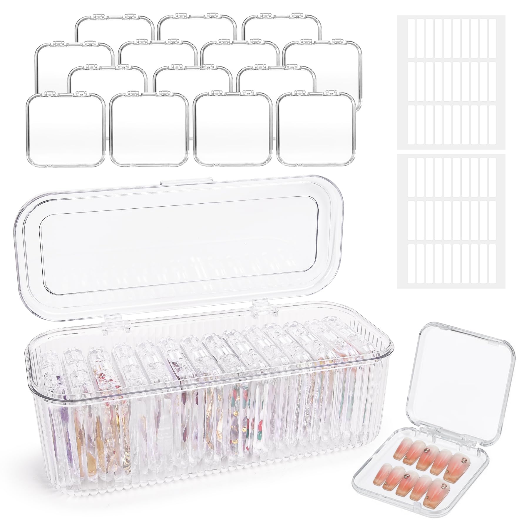 Amazon.com: Press On Nail Orgnizer 14 PCS Clear Press On Nail Storage ...