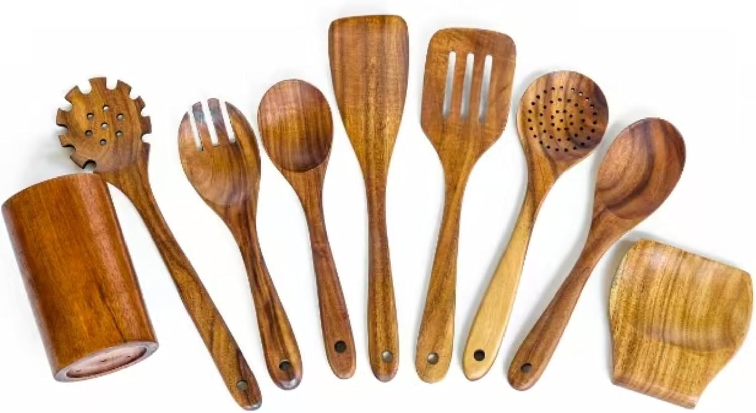 Amazon.com: Acacia Wood Kitchen Utensil Set (9-Pieces) – Non-Toxic, BPA ...