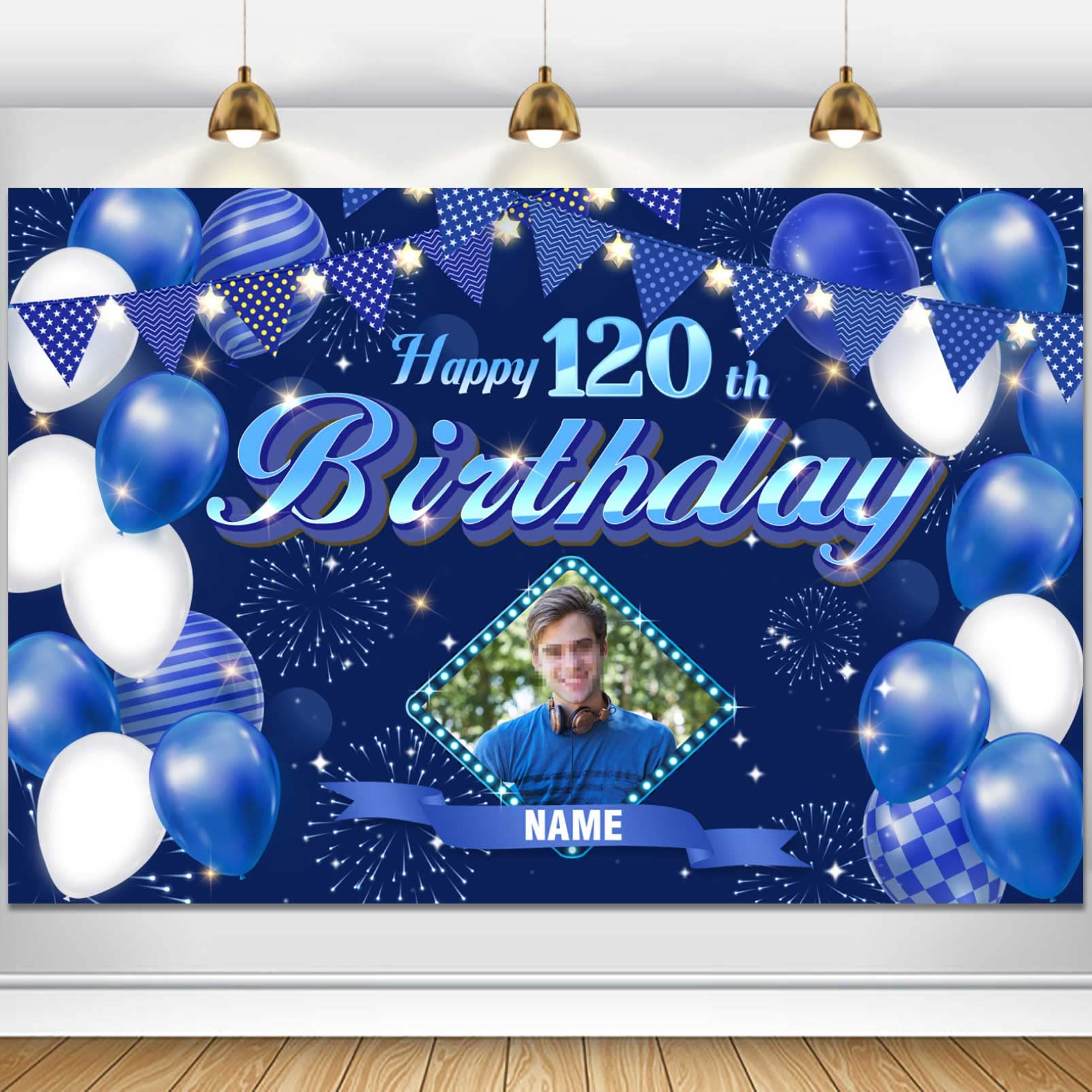Snapklik.com : Custom Navy Blue Theme 120th Birthday Decorations Banner