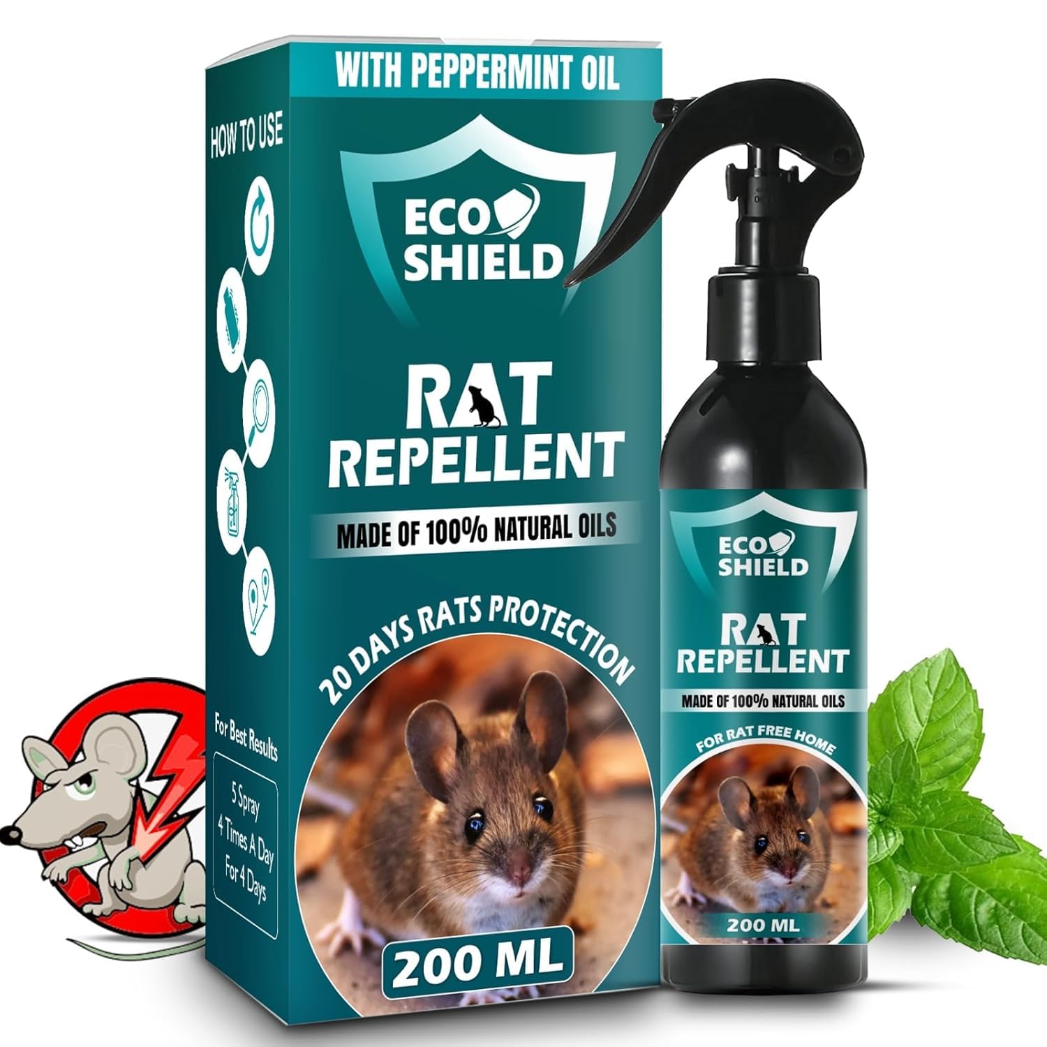 EcoShield Rat Repellent Spray (200ML) for Home | Made of Peppermint ...