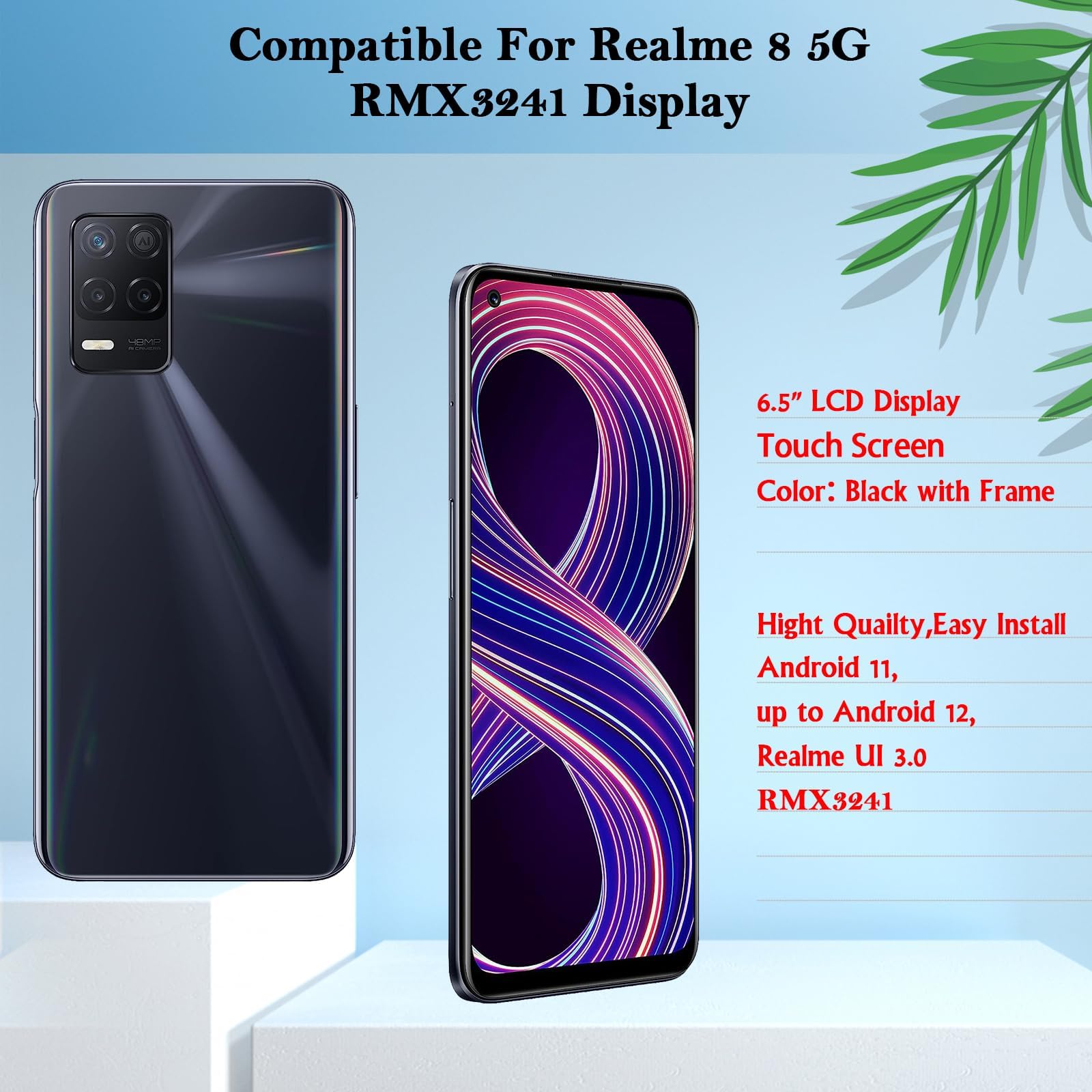 YHX-OU 6.5” Black Touch Screen with Frame for Realme 8 5G RMX3241 Full ...