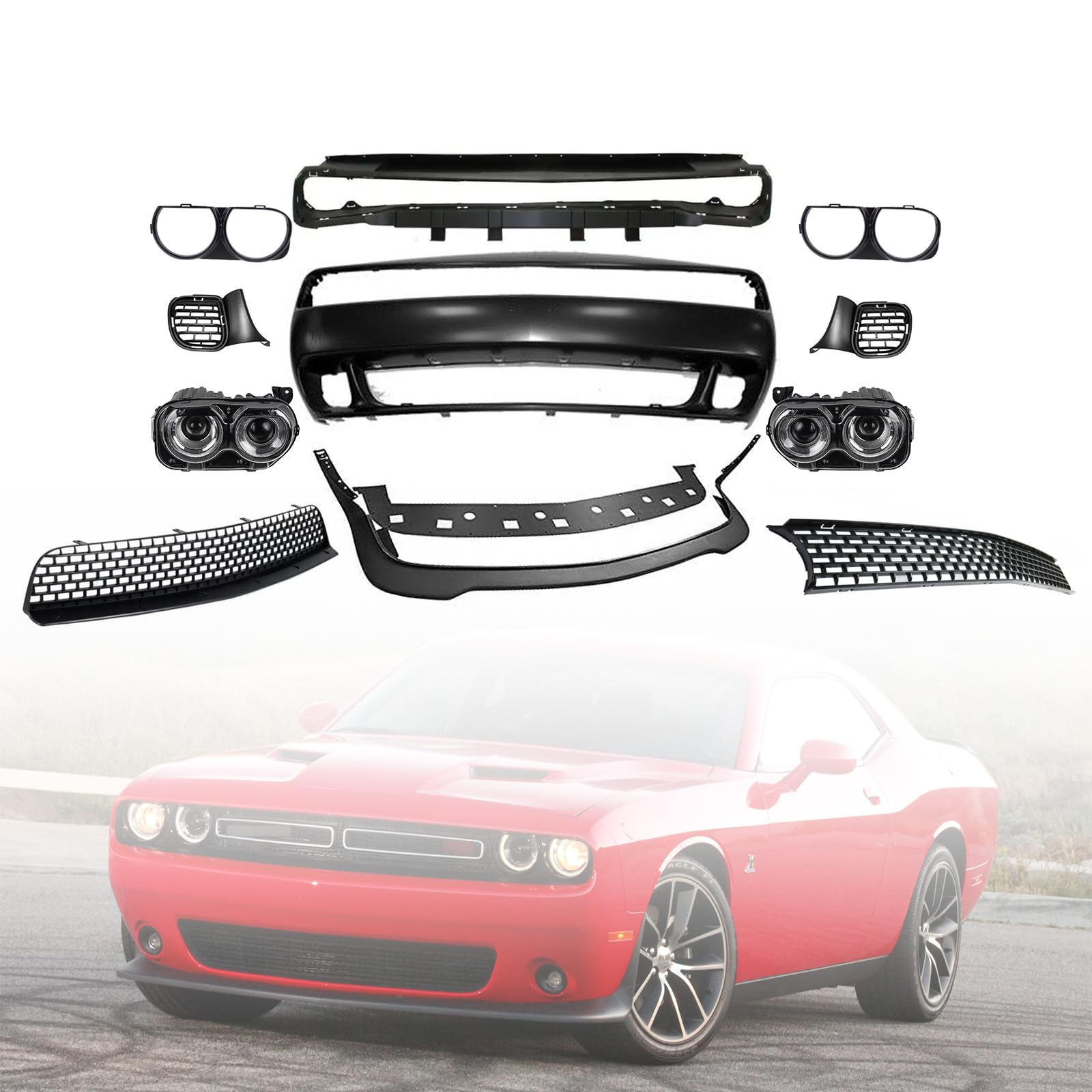 Buy Full Front Bumper Cover and Grille and Lip Hellcat Style ...