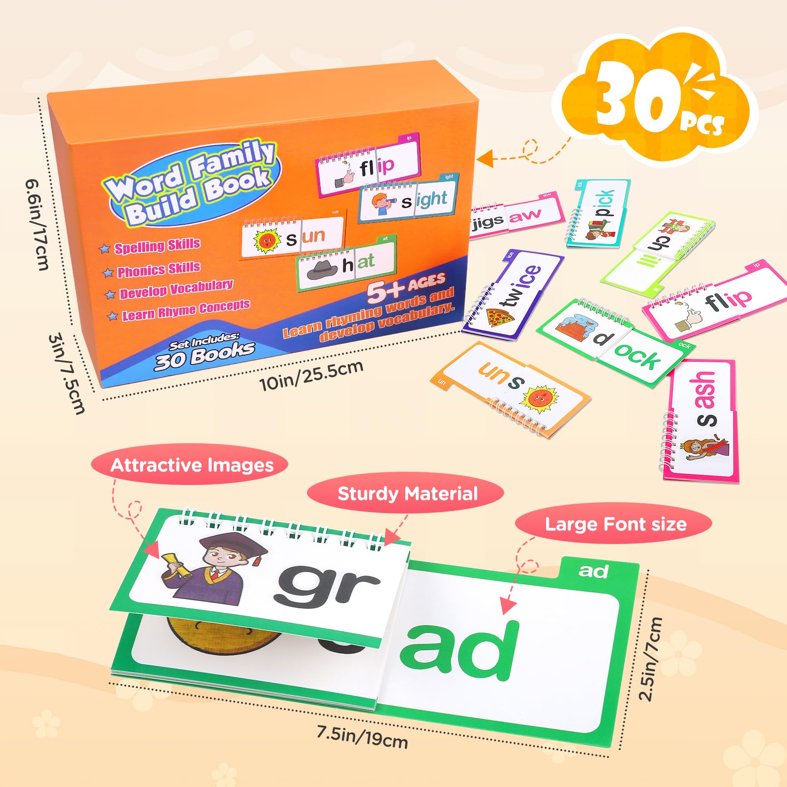 30 Read and Rhyme Flip Books, Word Families Flash Cards Set, ABC ...