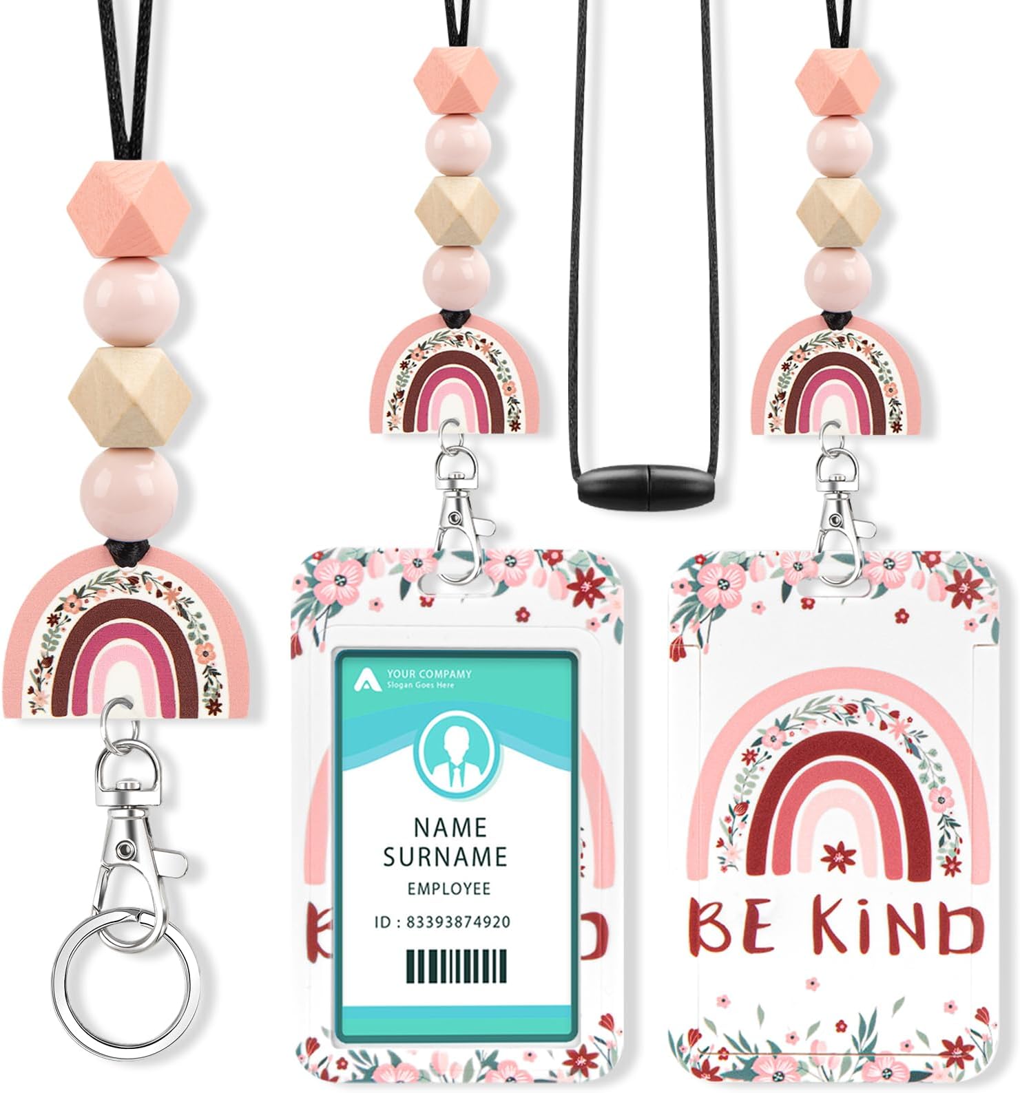 Amazon.com : ID Badge Holder with Lanyard Teacher Cute Be Kind Rainbow ...