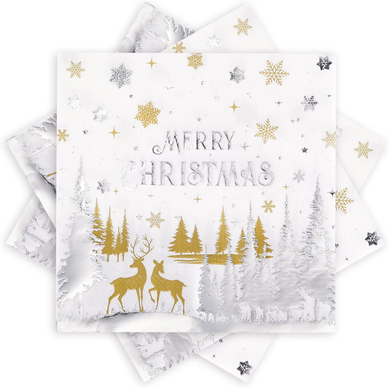 Amazon.com: Quera 50 Pack Christmas Paper Napkins 6.5'' x 6.5'' Silver ...