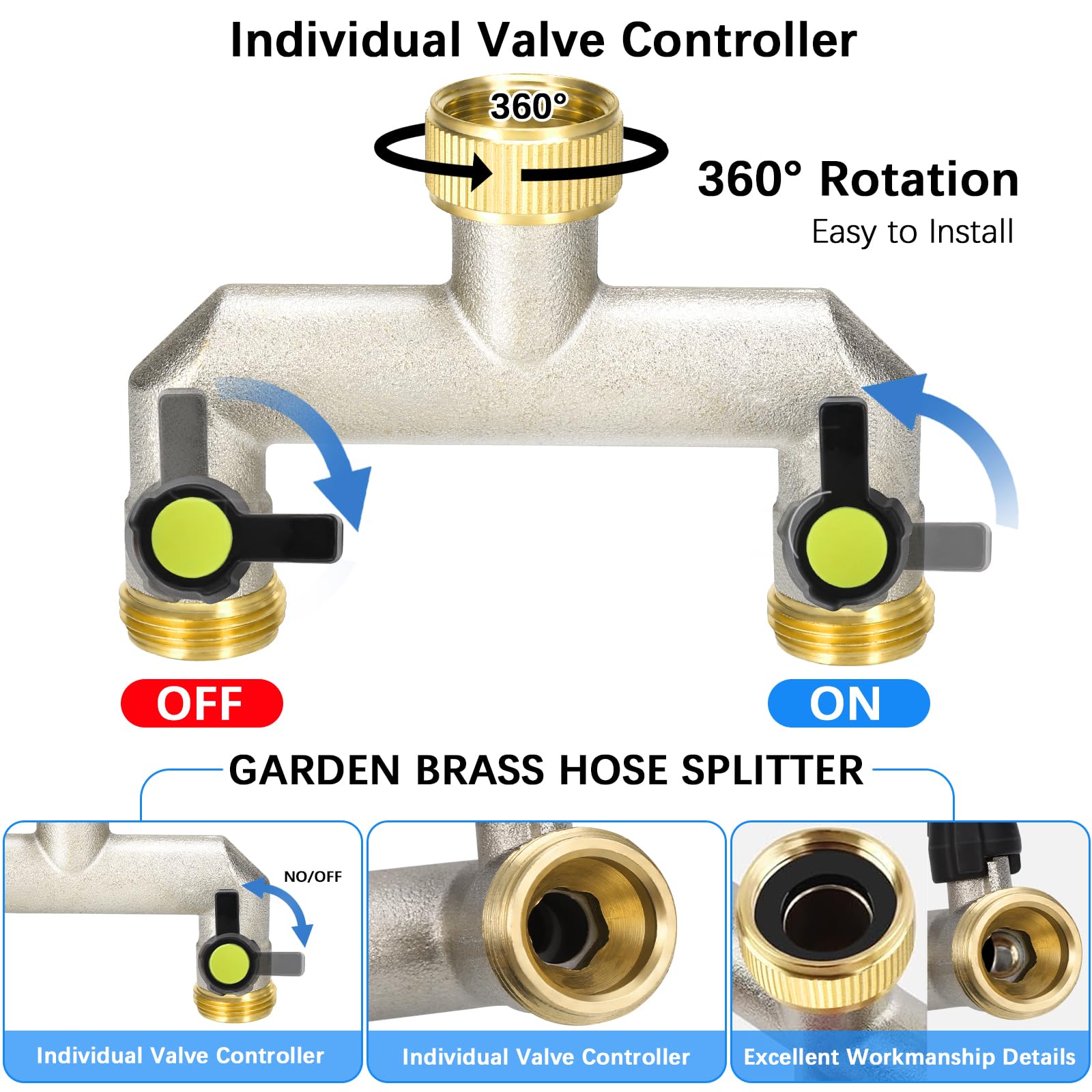 Snapklik.com : Brass Garden Hose Splitter - Water Hose Splitter 2 Way ...