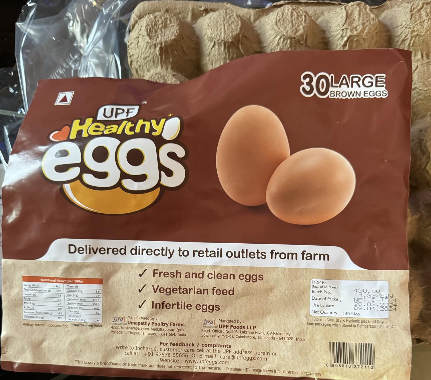 Fresh Produce Upf Healthy Brown Eggs - Large Tray (Pack Of 30) : Amazon ...