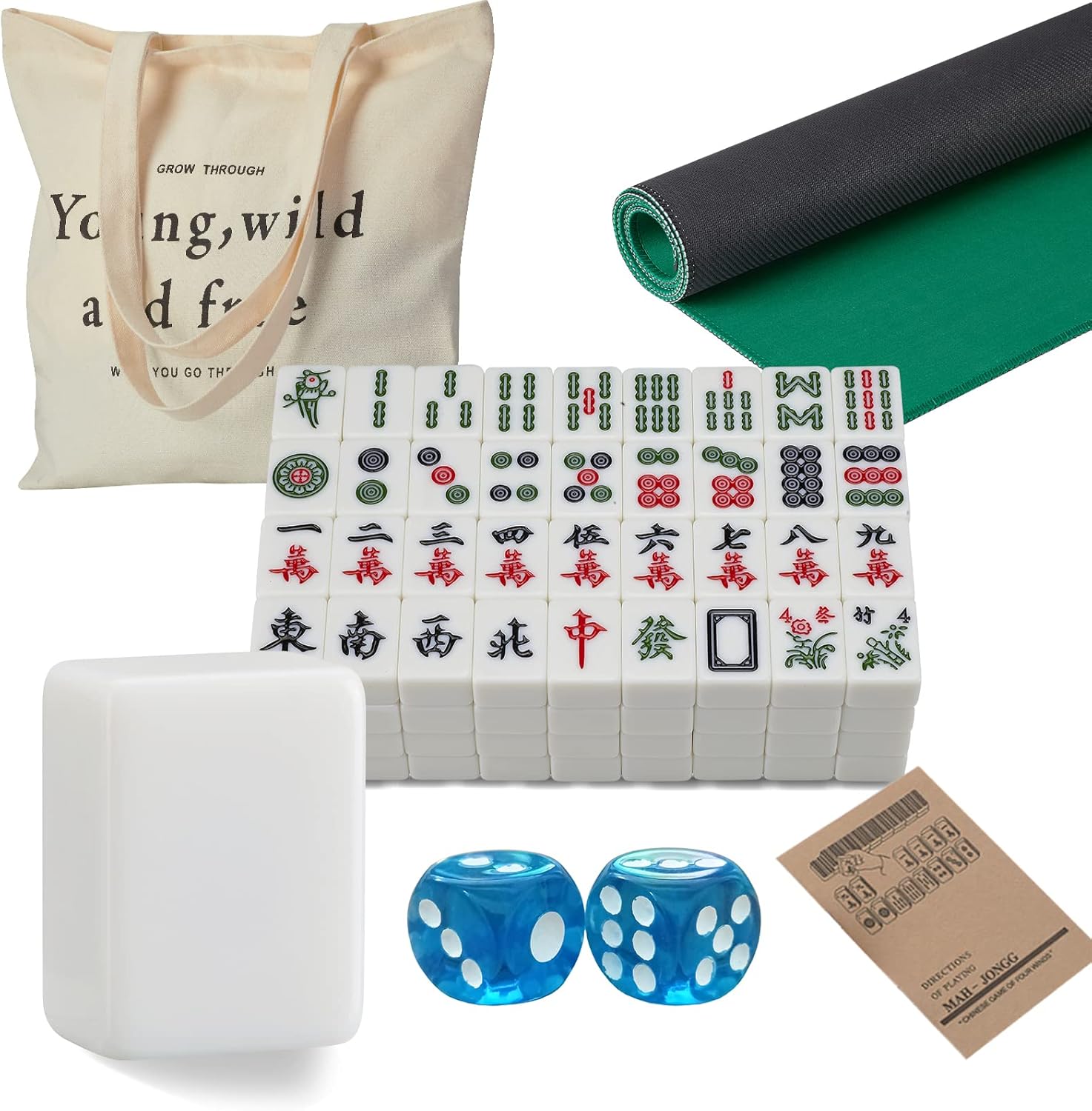 Amazon.com: Mahjong Set Large Size 1.6 "Chinese Mahjong Game Set 144 ...