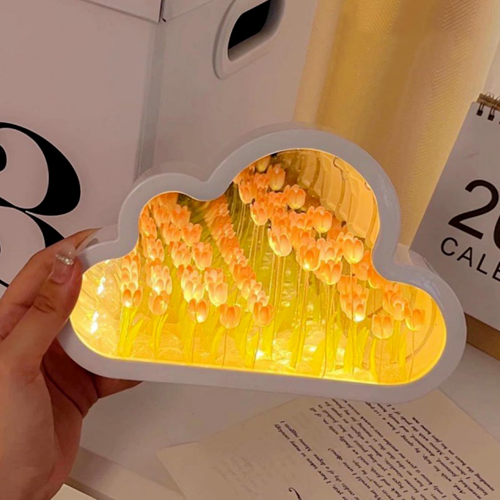 Tulip Night Light Mirror,DIY Tulip Cloud Desk Lamp LED Handmade Tulip ...