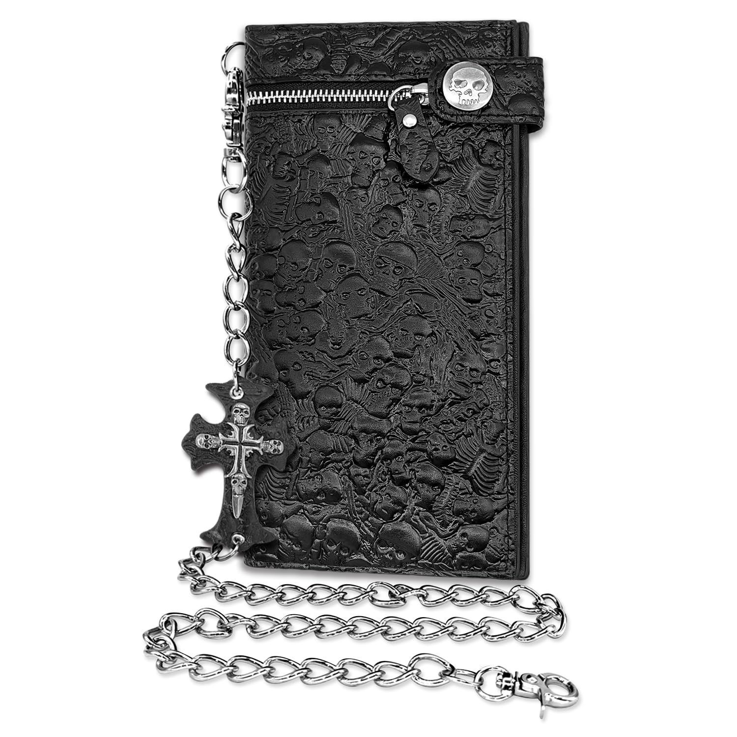 Amazon.com: Girinme Long Chain Wallet Leather Skull Gothic Punk Bifold ...