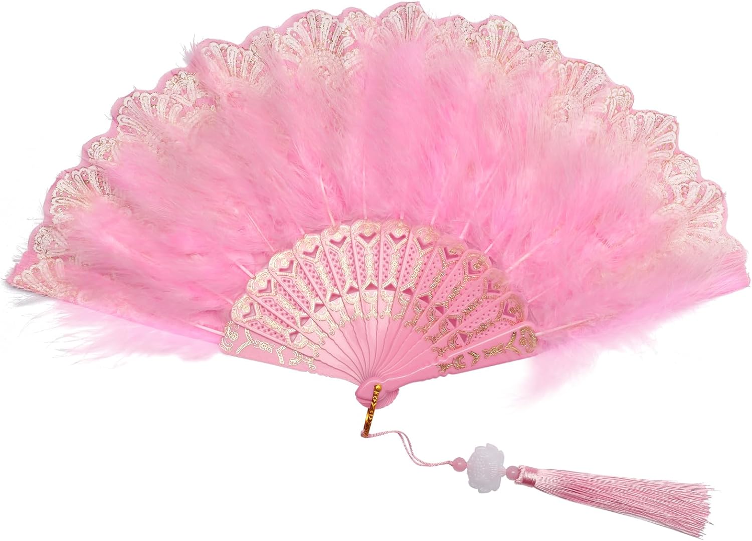 Amazon.com: Fumwase Foldable Feather Fan Embroidered Flower Handheld ...
