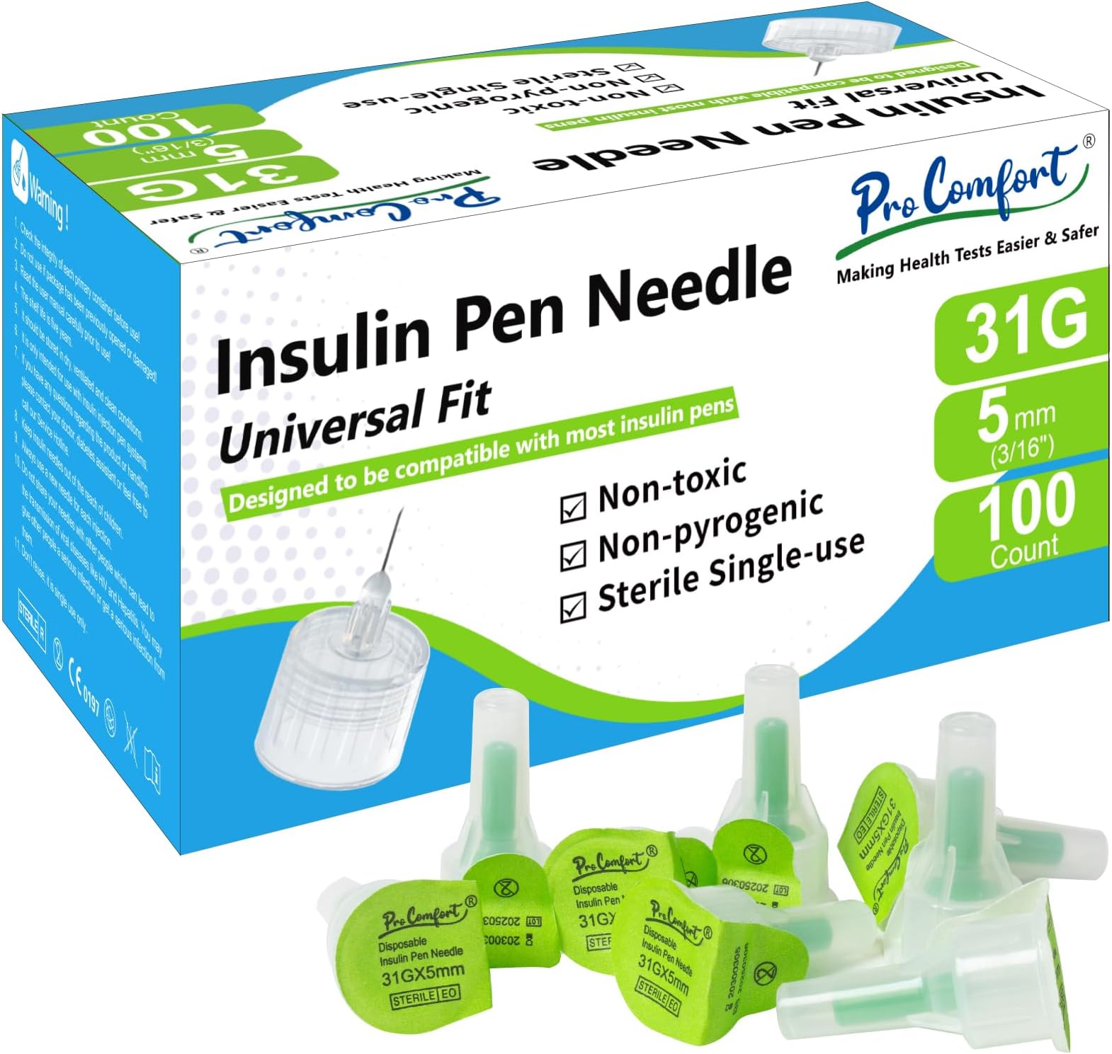 Amazon.com: Pro Comfort 32G 4mm (5/32") Insulin Pen Needles, 100 Count ...