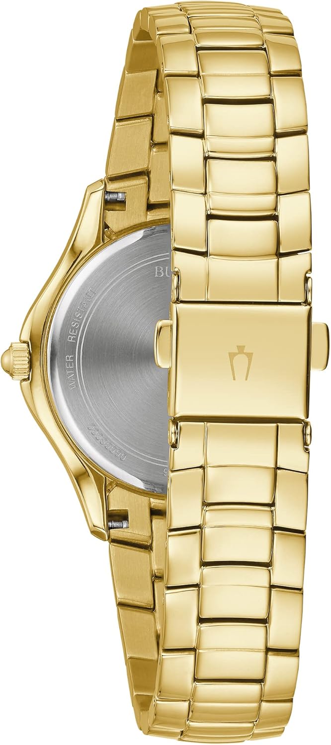 Amazon.com: Bulova Ladies' Crystal Gold Tone Stainless Steel 3-Hand ...