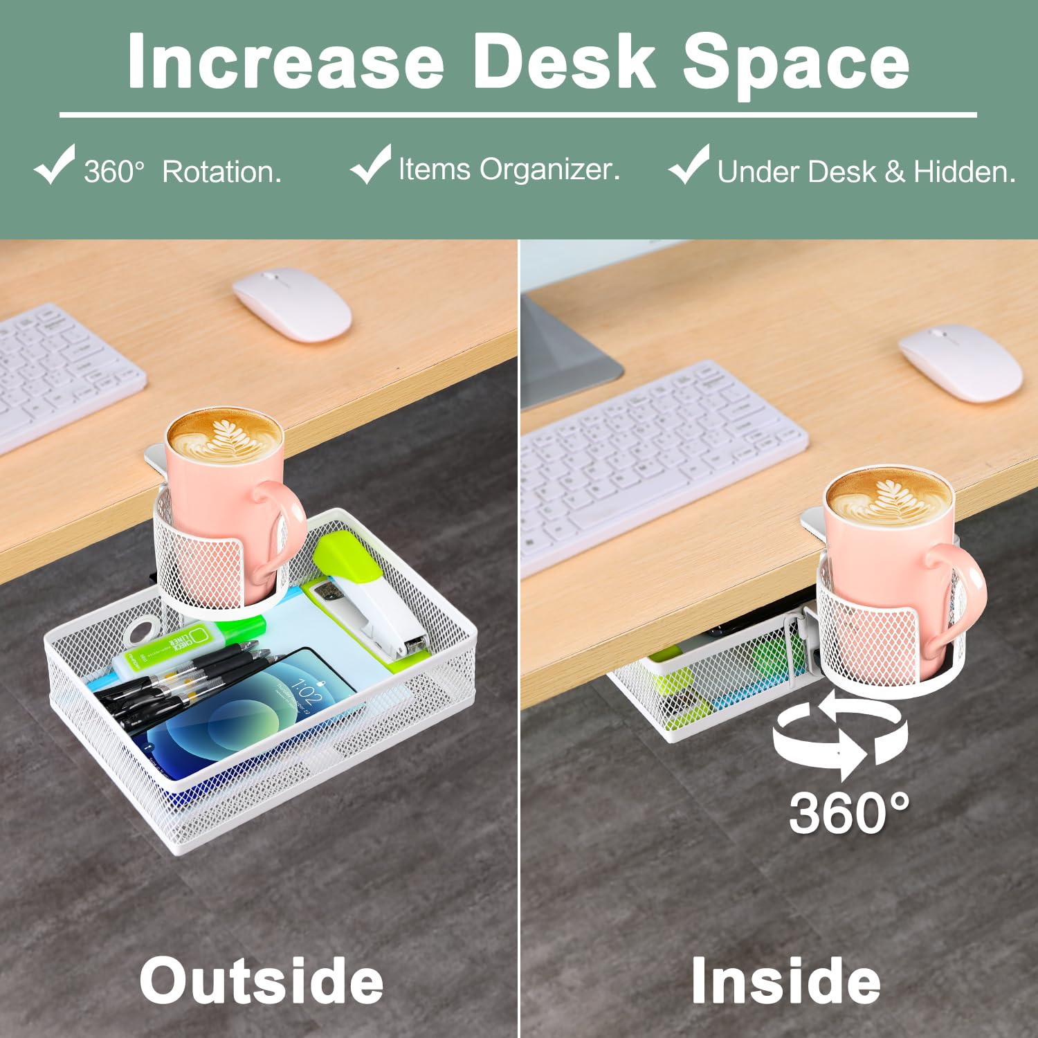 Snapklik.com : ROSYLINE 360rotation Under Desk Drawer, Drawer Under ...