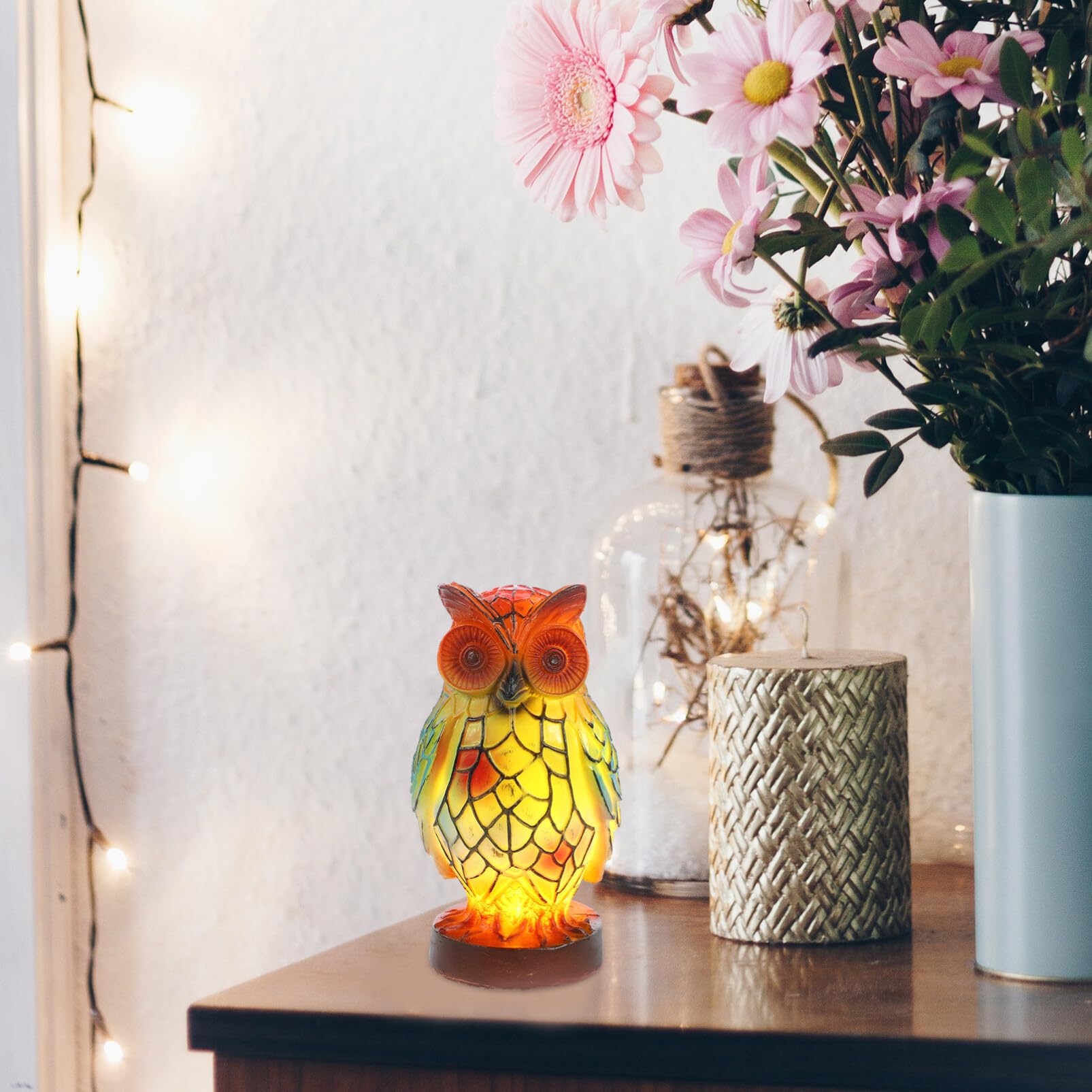 HOMSFOU Owl Night Lamp Table Animal Lamp Owl Shaped Desk Light Stained ...