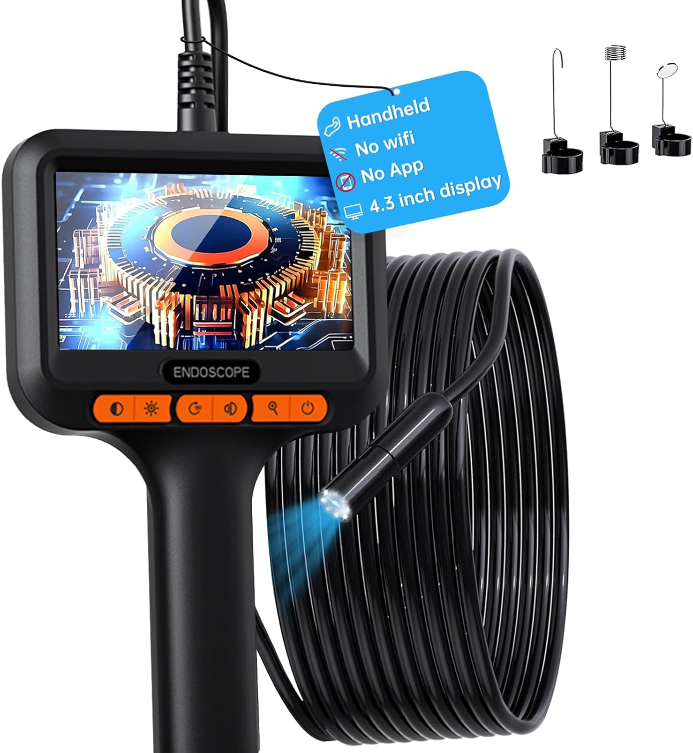 Borescope camera with 4.3'' IPS screen, 1080P HD flexible rigid snake ...