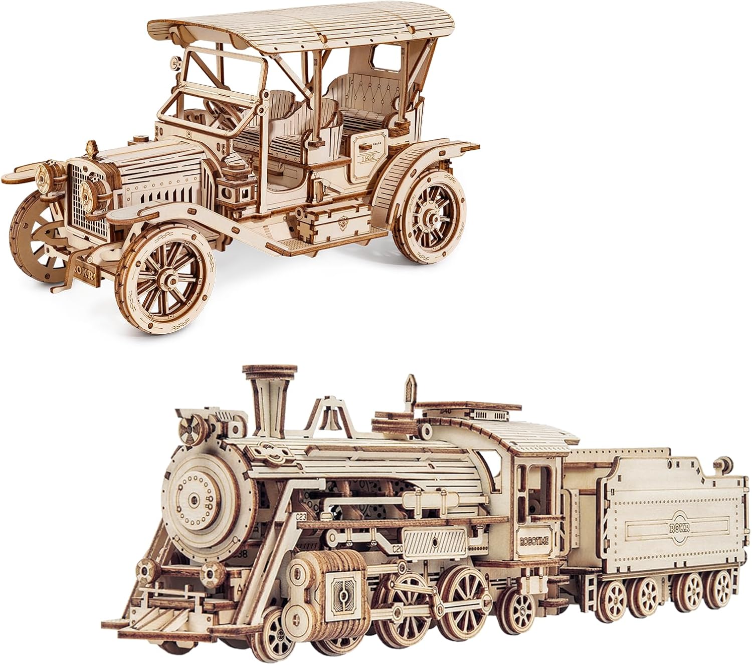 Amazon.com: ROKR 3D Wooden Puzzle Car Model MC801+MC501 : Toys & Games
