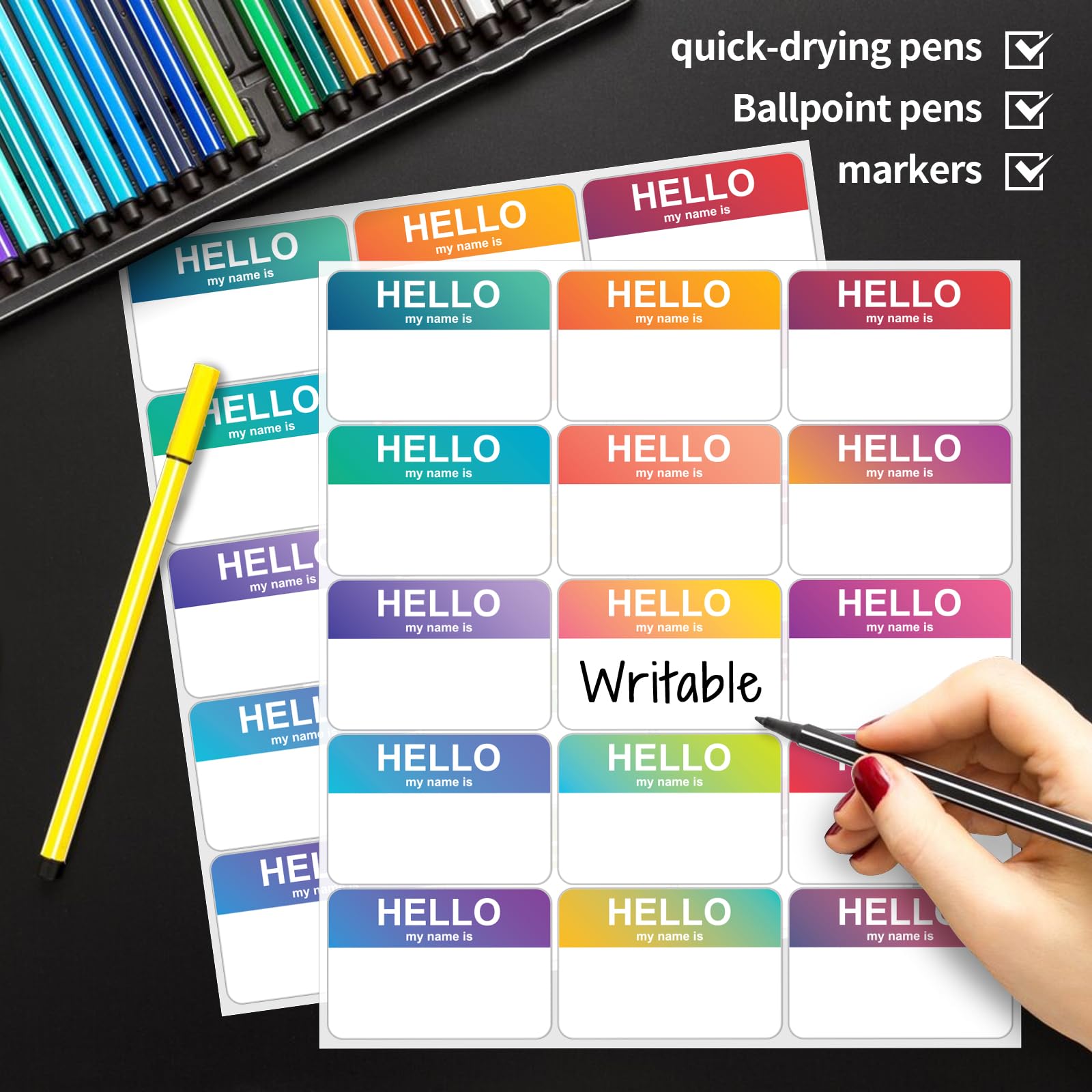 Snapklik.com : 375 Pcs Name Tag Stickers - 3"x 2" Colorful Sticker ...