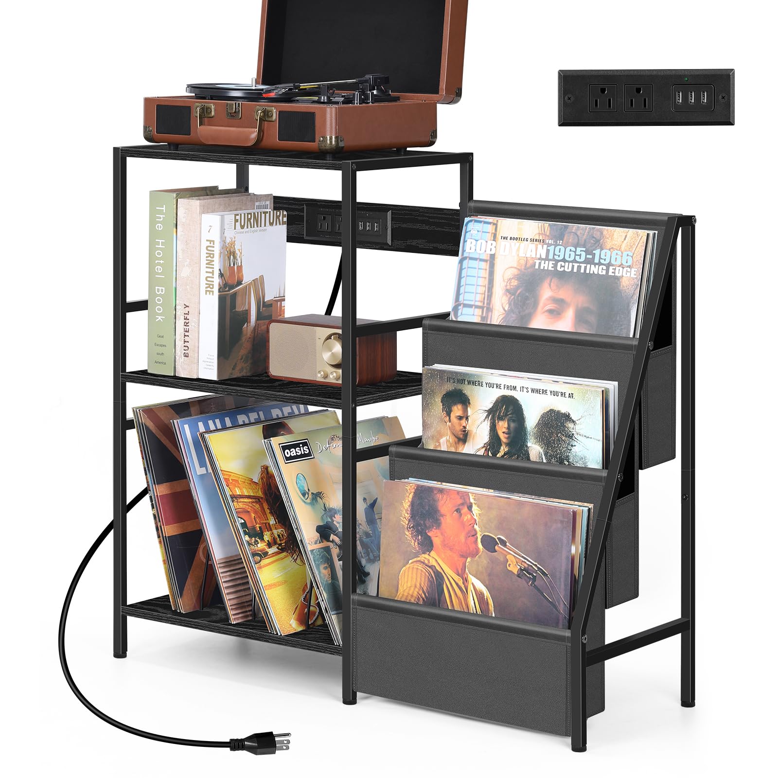 Buy Record Player Stand, Vinyl Record Storage Table with Charging ...