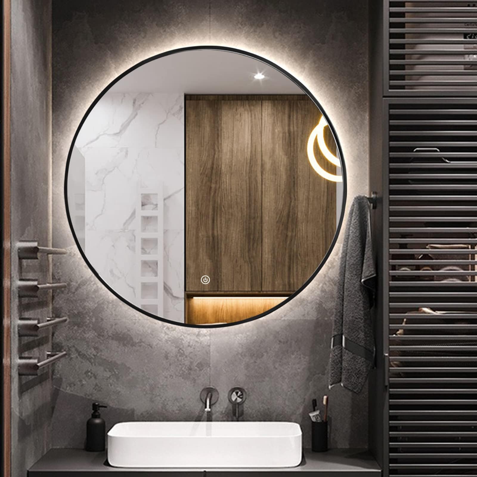 Amazon.com: Niccy 24" LED Backlit Round Mirror for Bathroom, Black ...