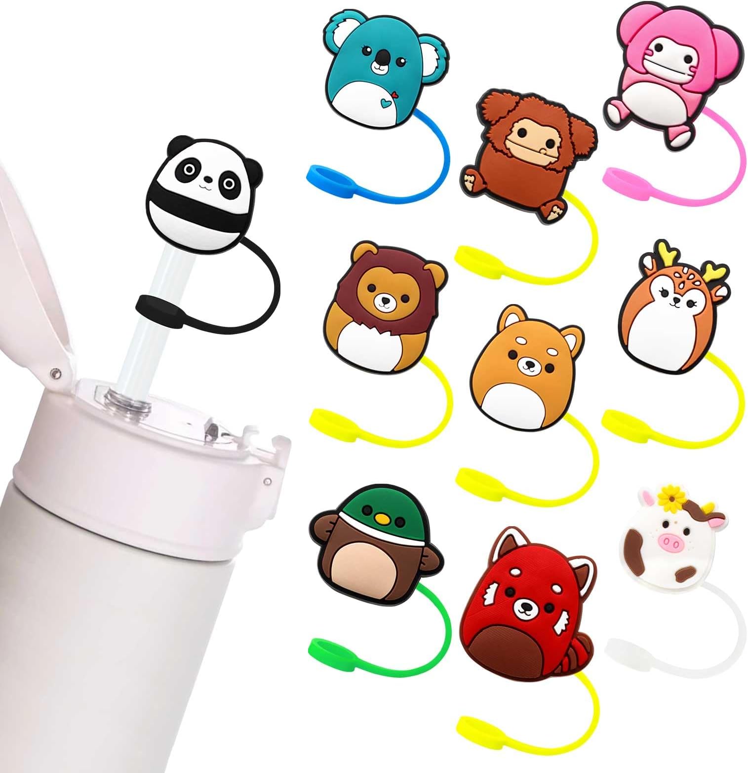 Amazon.com: 16Pcs Animal Straw Tips Cover Cap Reusable Silicone Straw ...