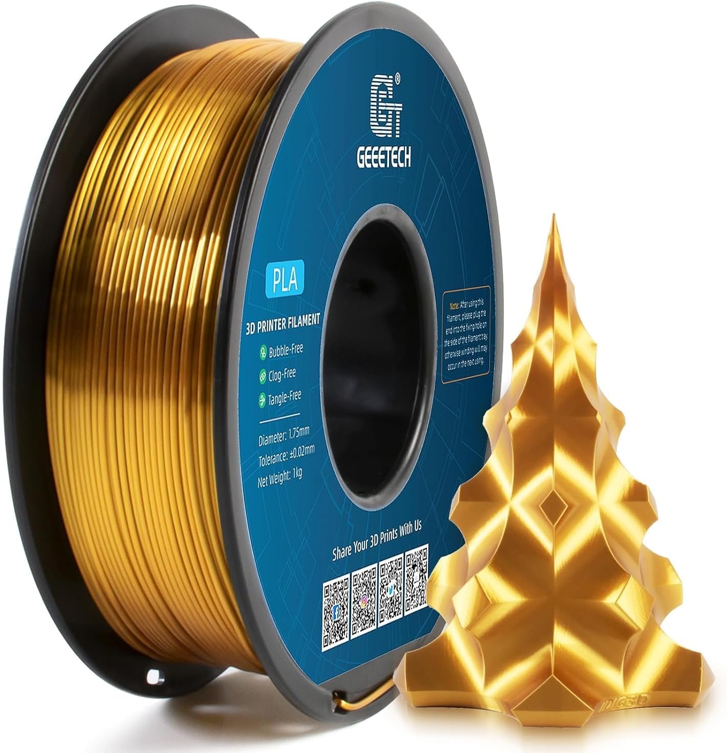 GEEETECH Gold Filament Silk PLA 3D Printer Filament 1.75mm Metal-Like ...