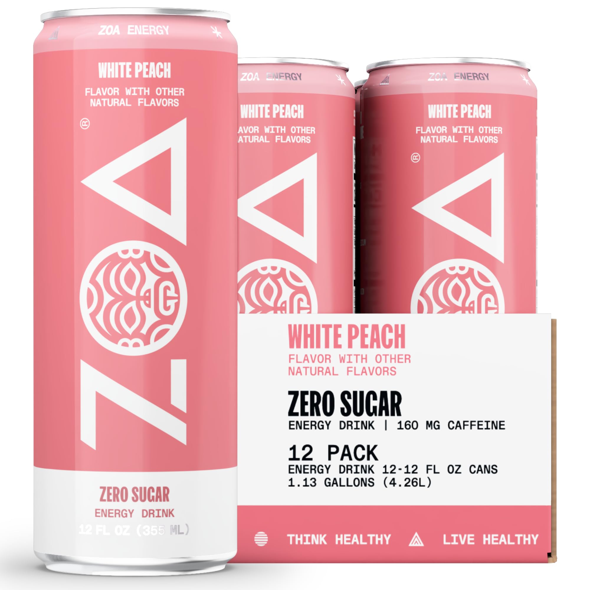 Buy ZOA Zero Sugar Energy Drinks, White Peach - Clean Sugar-Free ...