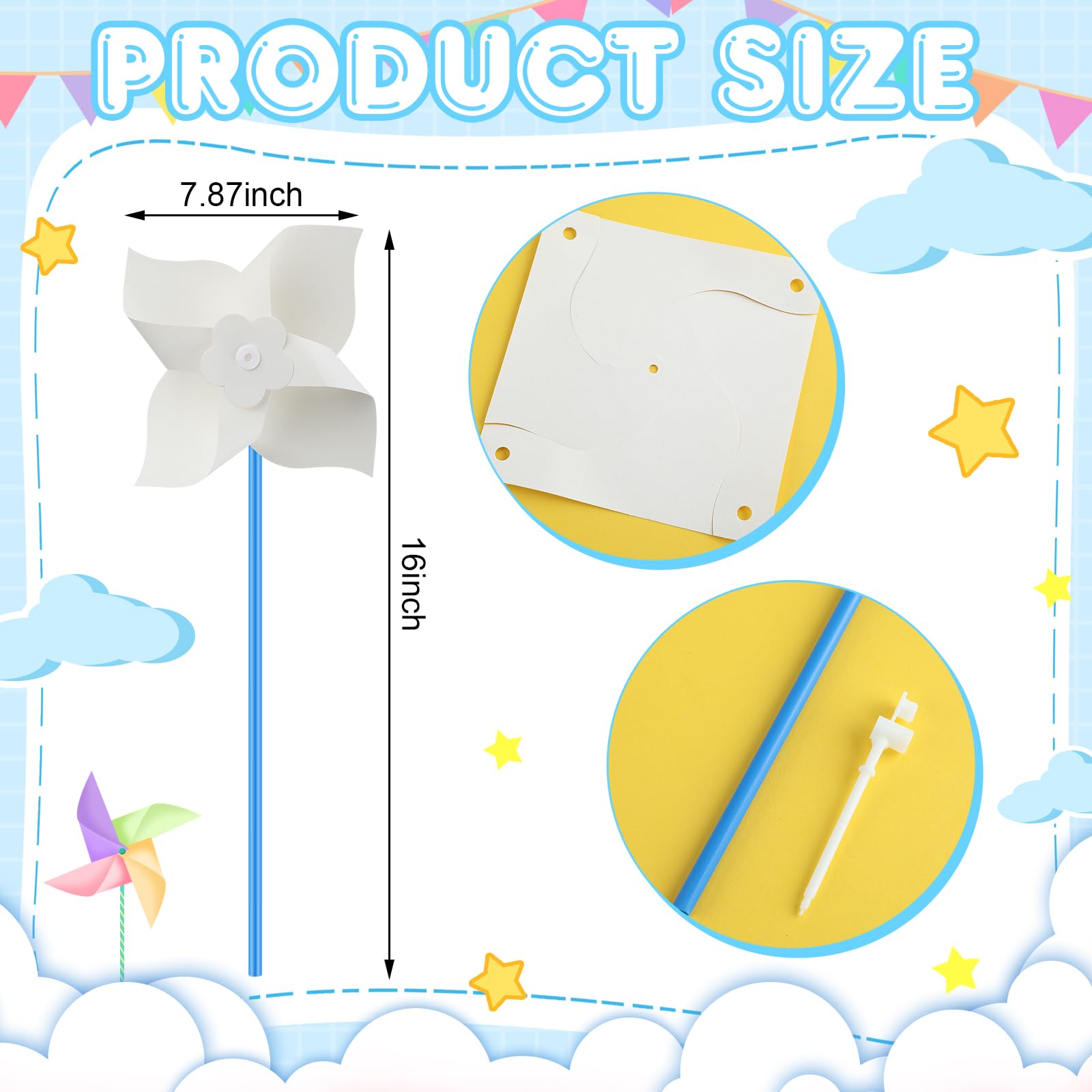 Snapklik.com : Poen 48 Pcs DIY Pinwheels Craft White Blank Paper ...