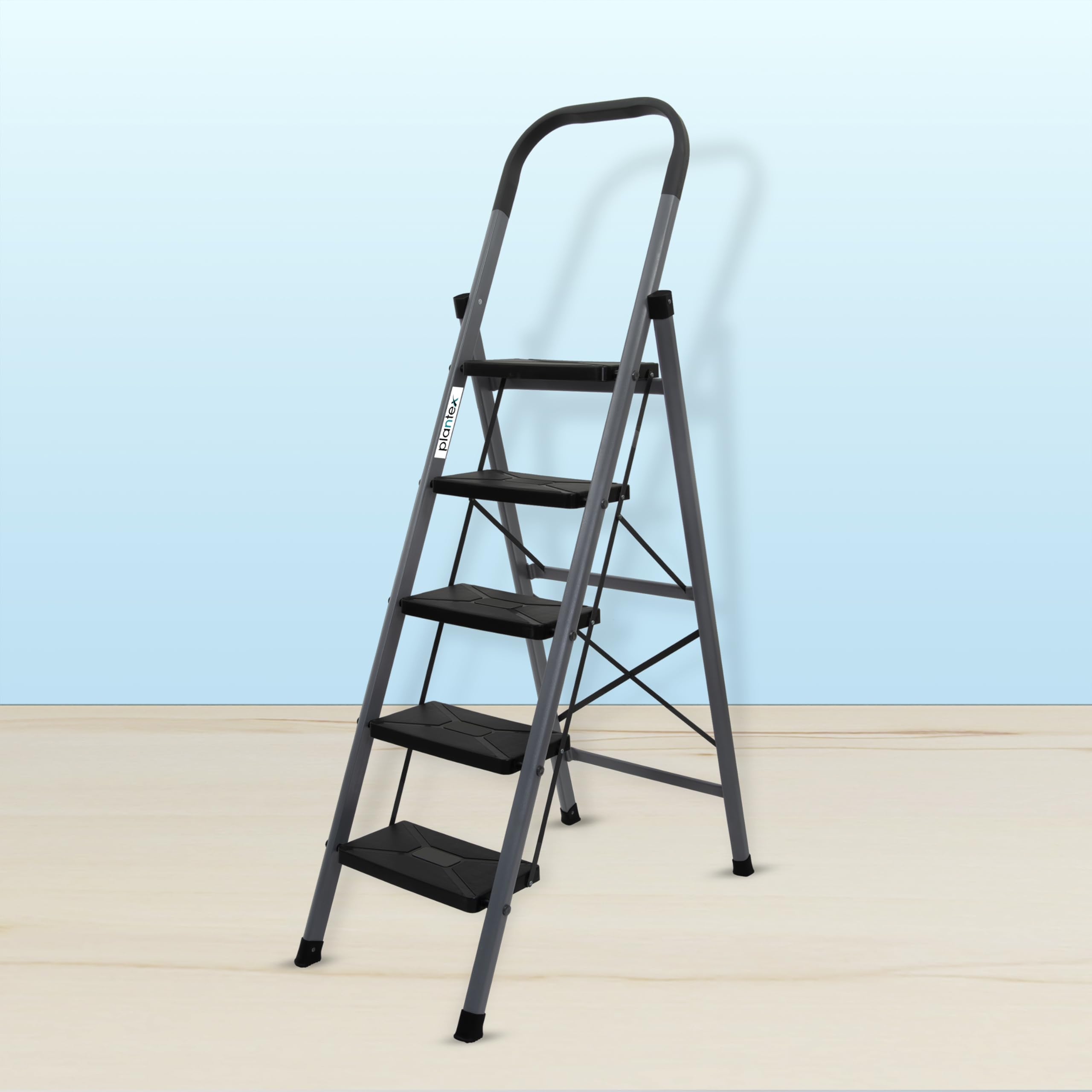 Plantex GI Steel 5-Steps Ladder for Home/Easy to fold/Anti-Skid Wide ...