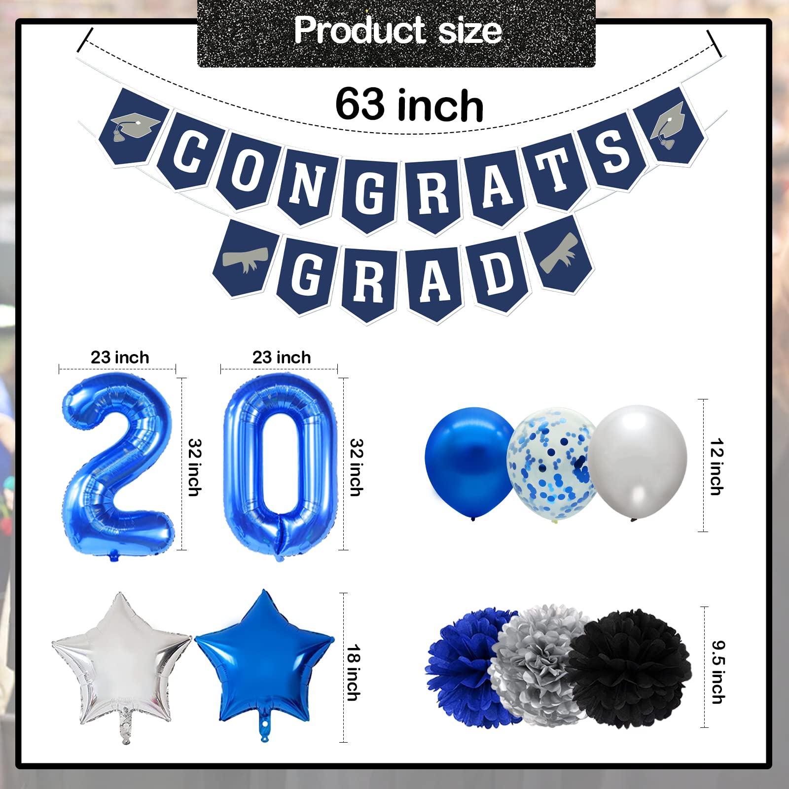 Buy Blue Graduation Party Decorations 2022 Large Congrats Grad Banner ...