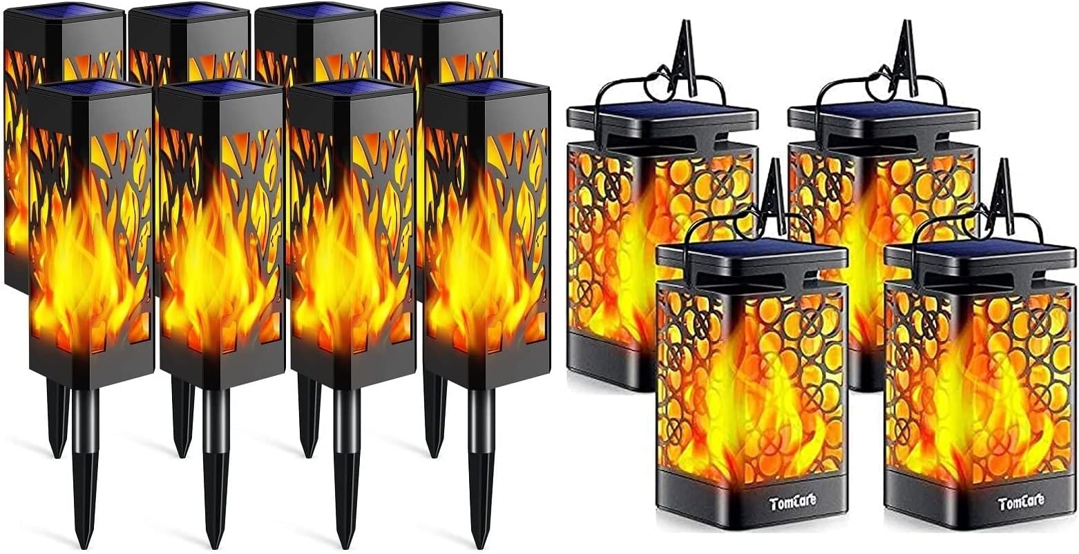 TomCare Solar Lights Outdoor Flickering Flame Solar Torches Lights ...