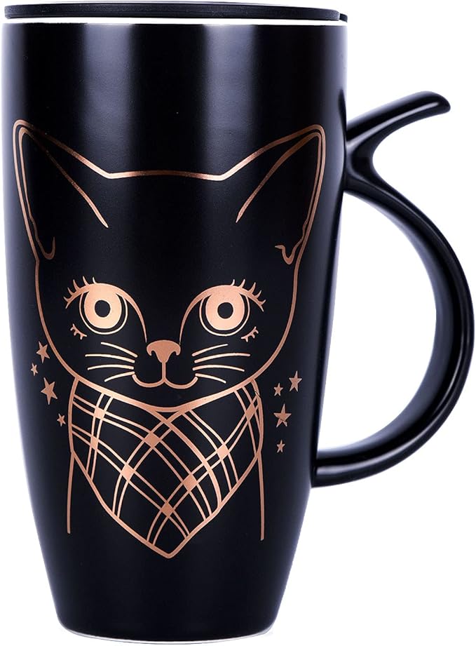 Amazon.com: WHJY 20oz Large Black Cute Cat Ceramic Coffee Mug Cup with ...