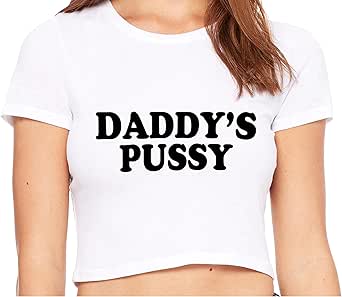 Amazon.com: Knaughty Knickers Daddys Pussy White Crop Top Shirt DDLG Age Play Propiedad gatito ...
