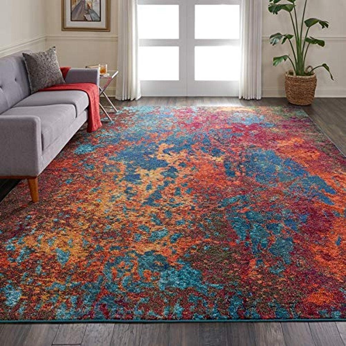 Amazon.com: Nourison Celestial Blue and Red Colorful Area Rug 9' x 12 ...