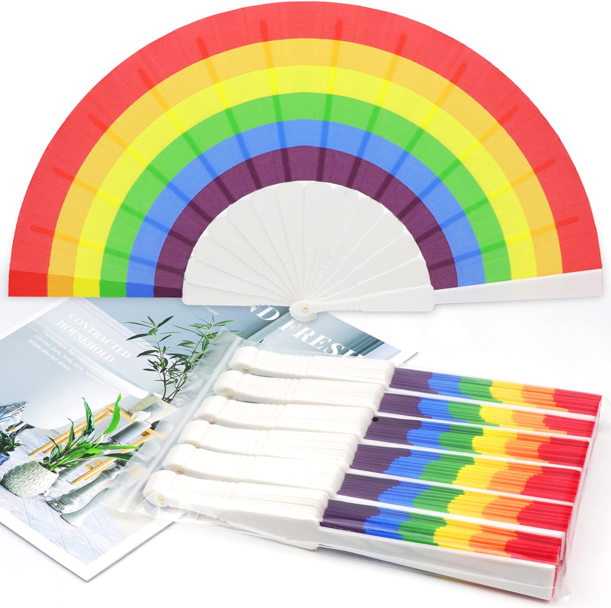 Amazon.com: Kigley 48 Pcs Rainbow Hand Fans Thank You Hand Held Fan ...