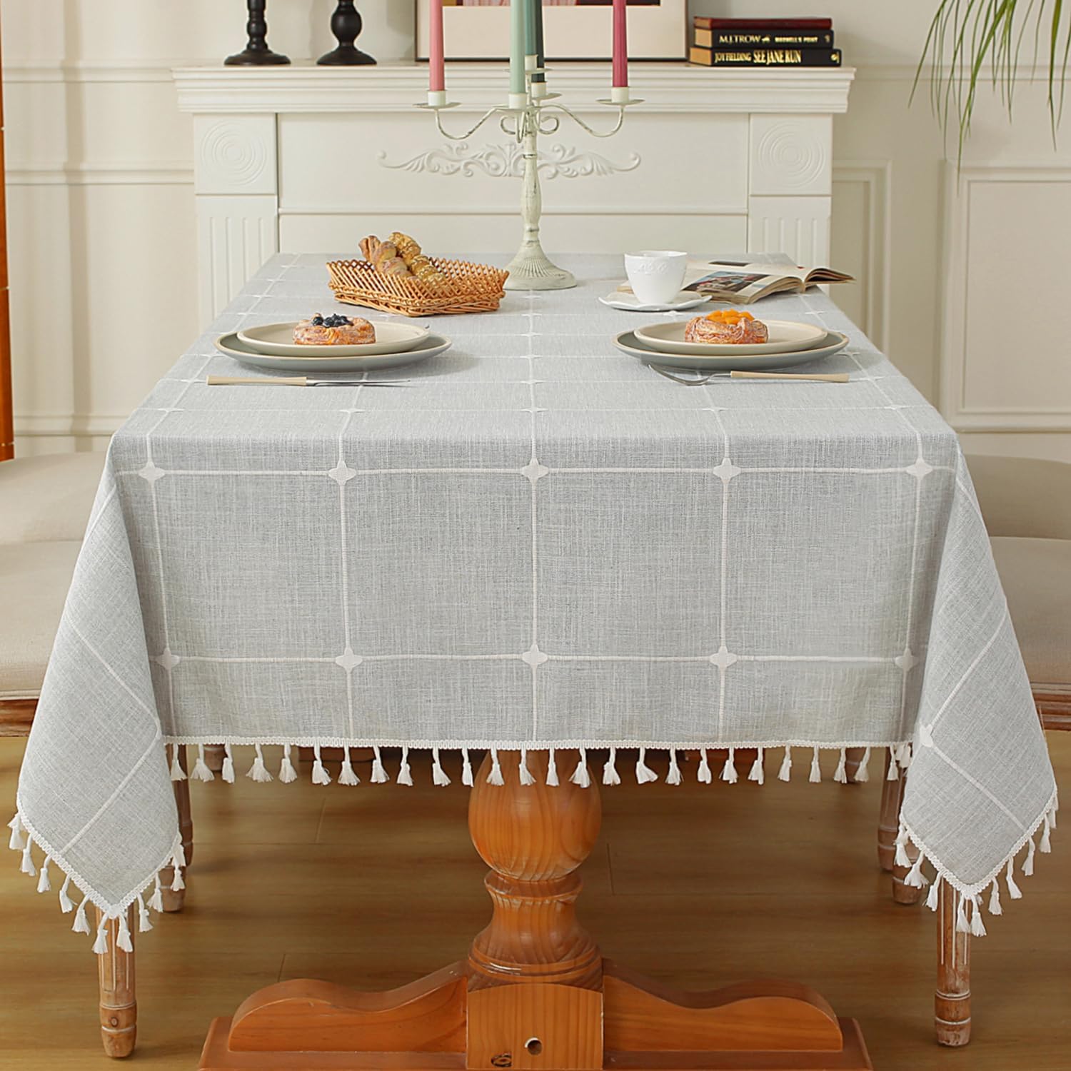 Amazon.com: Cotton Linen Rectangular Tablecloth Tassel Plaid Table ...