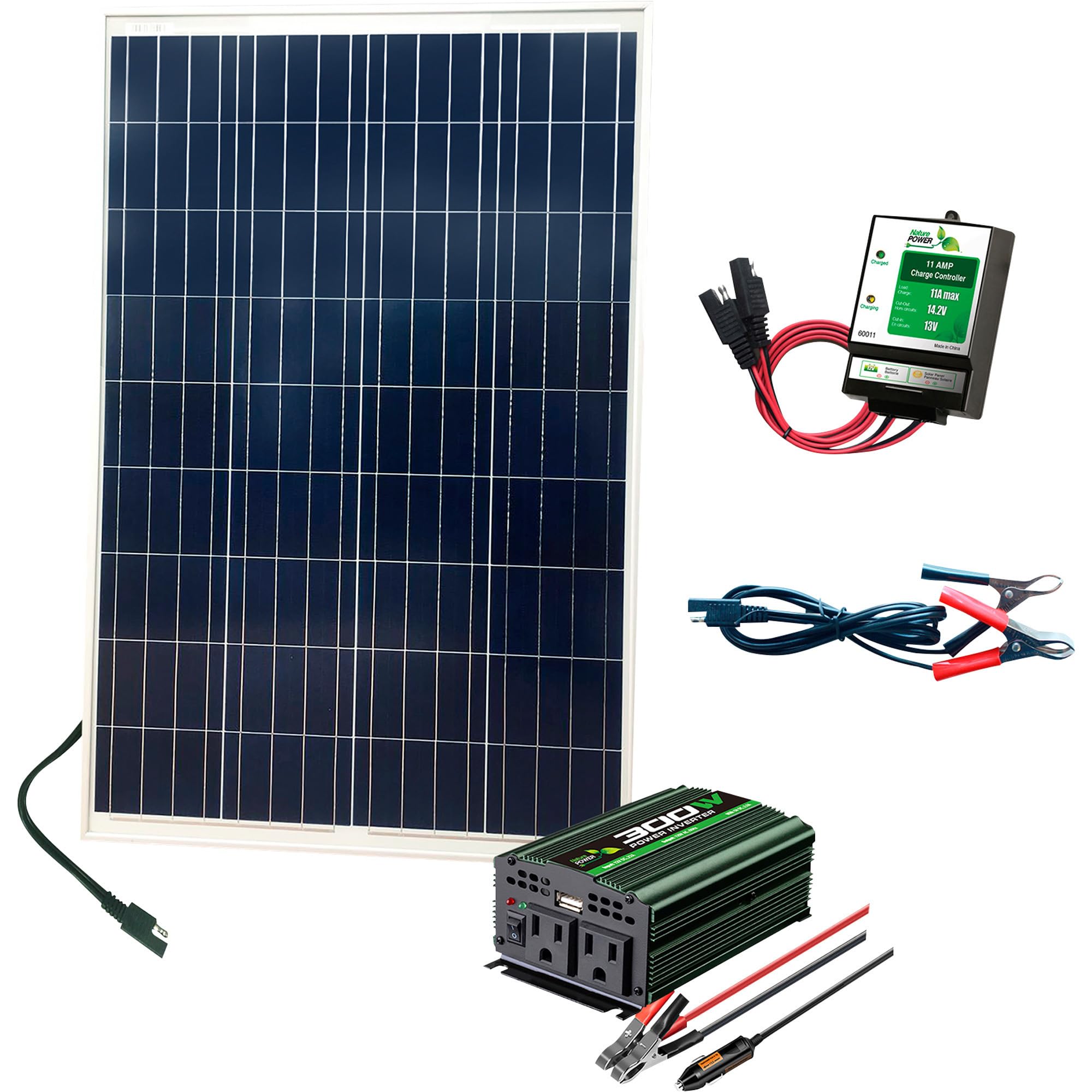 Amazon.com : 110 Watt Complete Solar Kit (300W Inverter & 11A CC ...