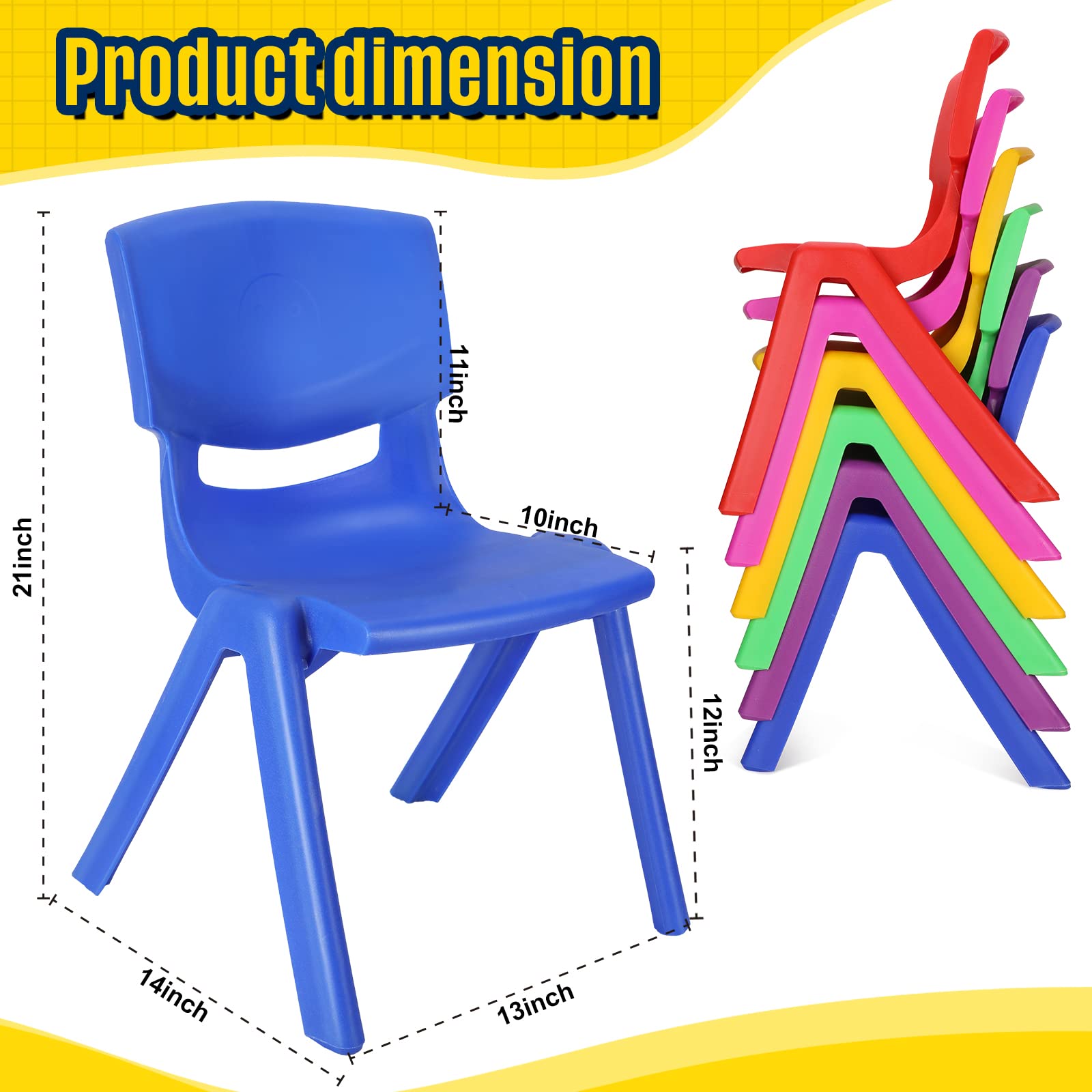12 Pack Kids Plastic Chairs Stack School Seats Chairs 12" Seat Height ...