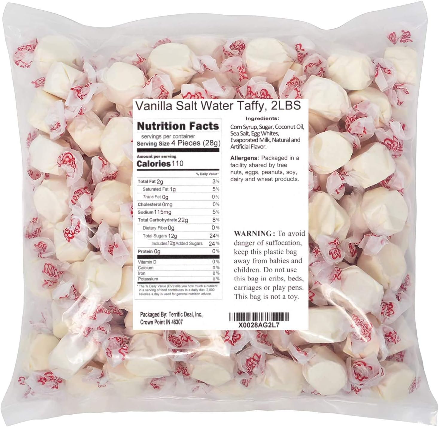Amazon.com : Vanilla Salt Water Taffy, 2LBS : Taffy Candy : Grocery ...