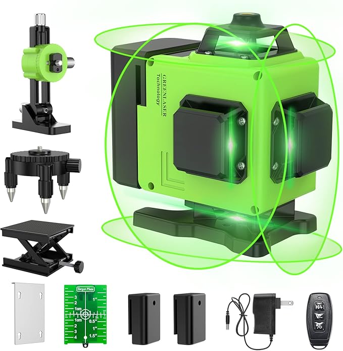 16 Lines Laser Level 360 Self Leveling, 4x360° 4D Green Beam Cross Line ...
