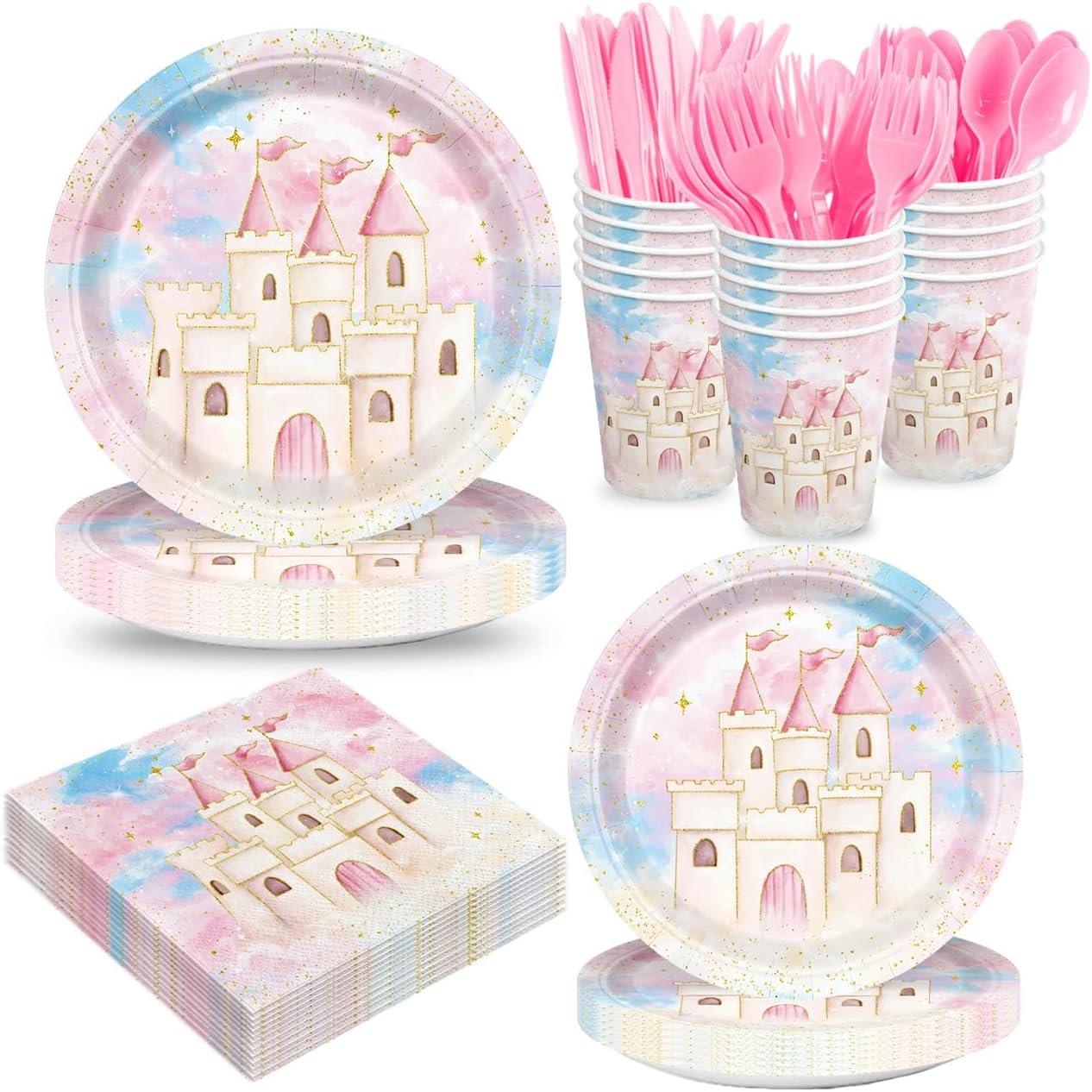 Amazon.com: 168pcs Princess Castle Party Supplies Castle Pastel Plates ...