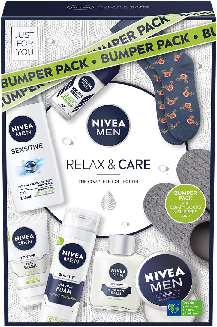 NIVEA MEN Relax & Care Gift Set (8 Pieces), Includes Shower Gel, Face ...