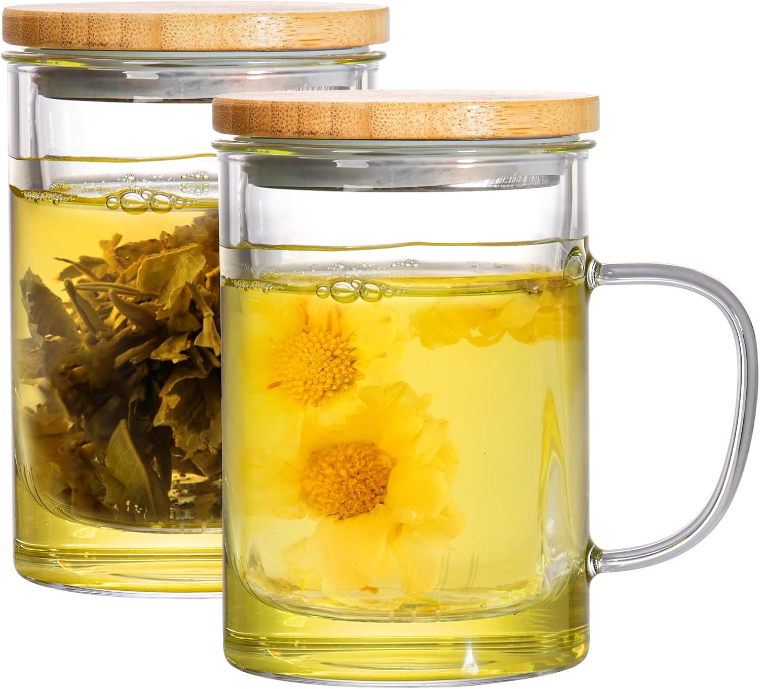 Amazon.com: Tosnail 2 Pack 15 Ounce Glass Tea Cup with Bamboo Lid and ...