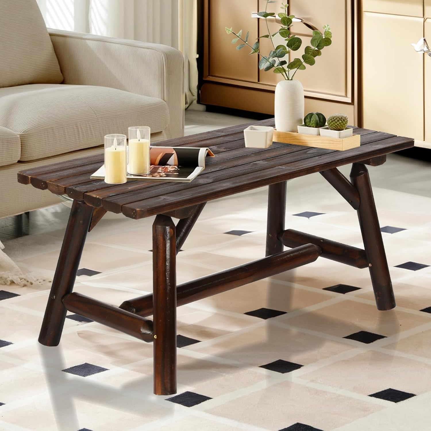 Amazon.com: HOMEDIARY Wooden Adirondack Log Side Table, Cedar Wood ...