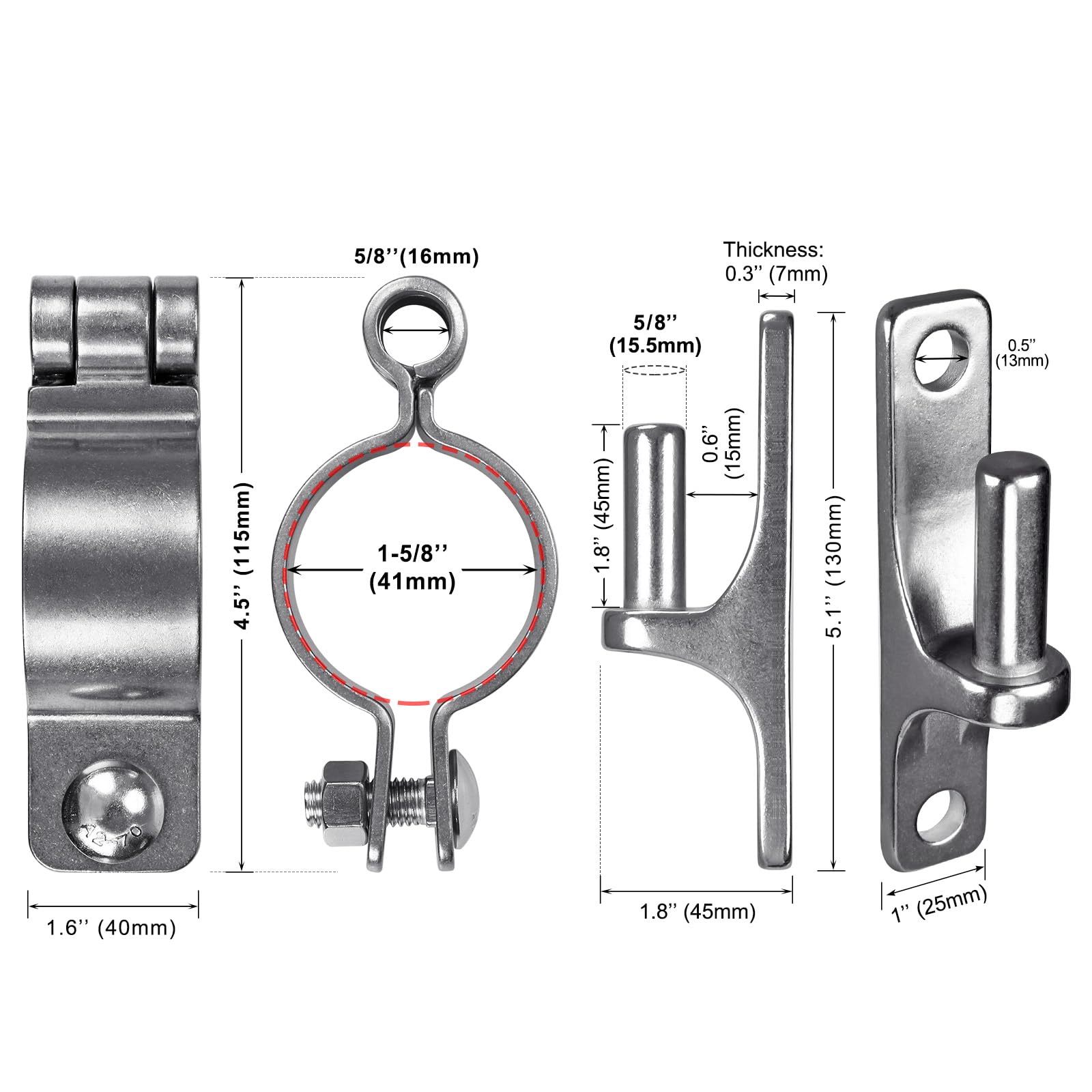 Snapklik.com : Insaga 304 Stainless Steel Gate Hinges Wall Mount 1-5/8 ...