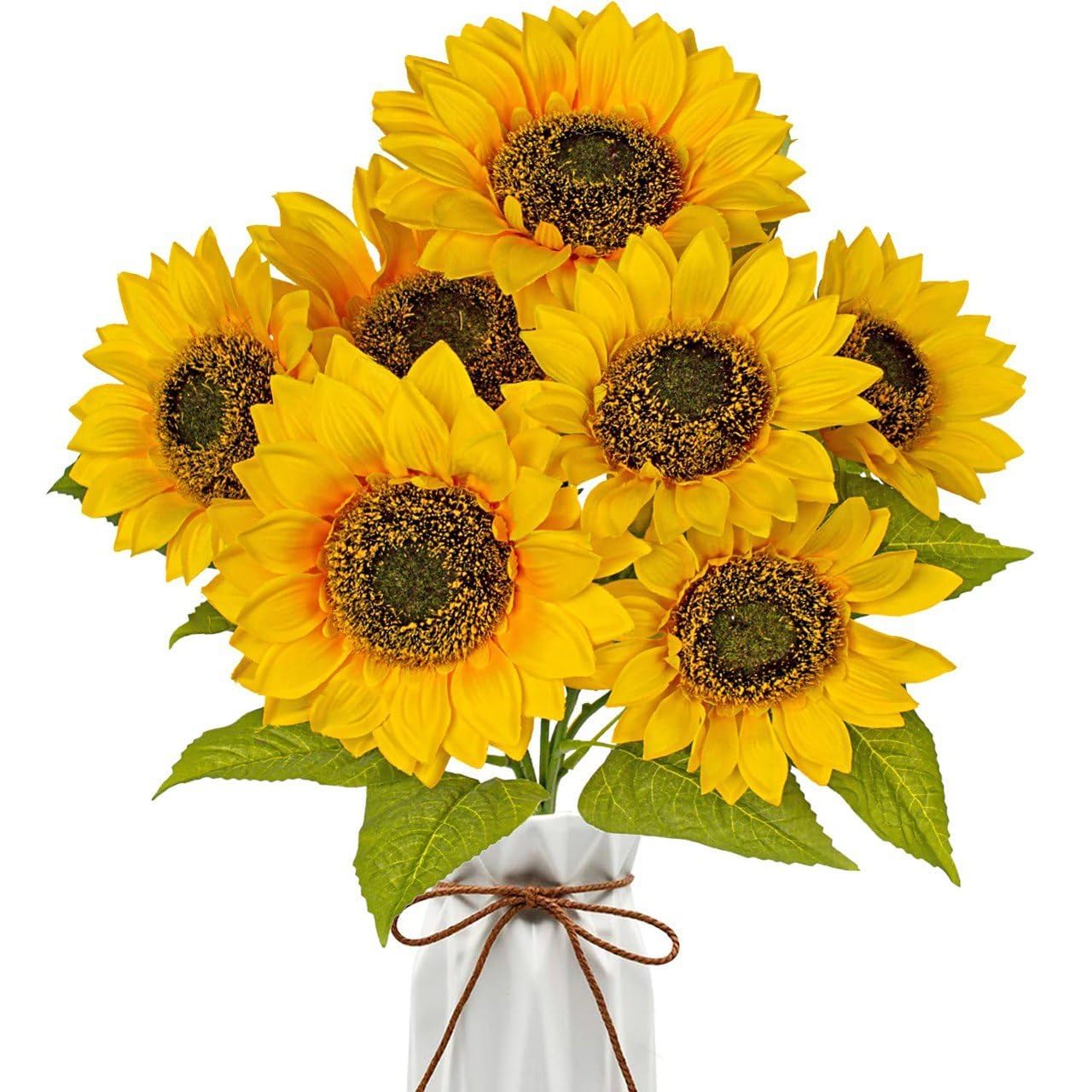 Buy Cassarina Artificial Sunflowers Bouquet 17" Large 7 Heads Fake Silk ...