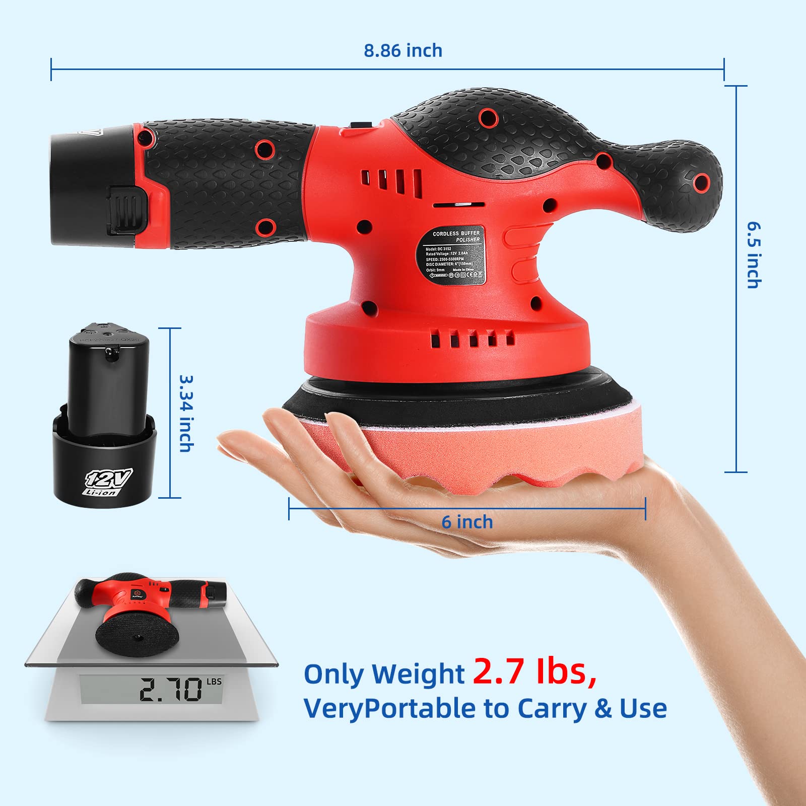 Snapklik.com : Cordless Car Buffer Polisher,6 Inch Polishing Waxer ...