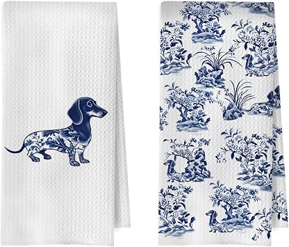 Amazon.com: BlissfulAbon Chinoiserie Dachshund Kitchen Towels 16x24 ...