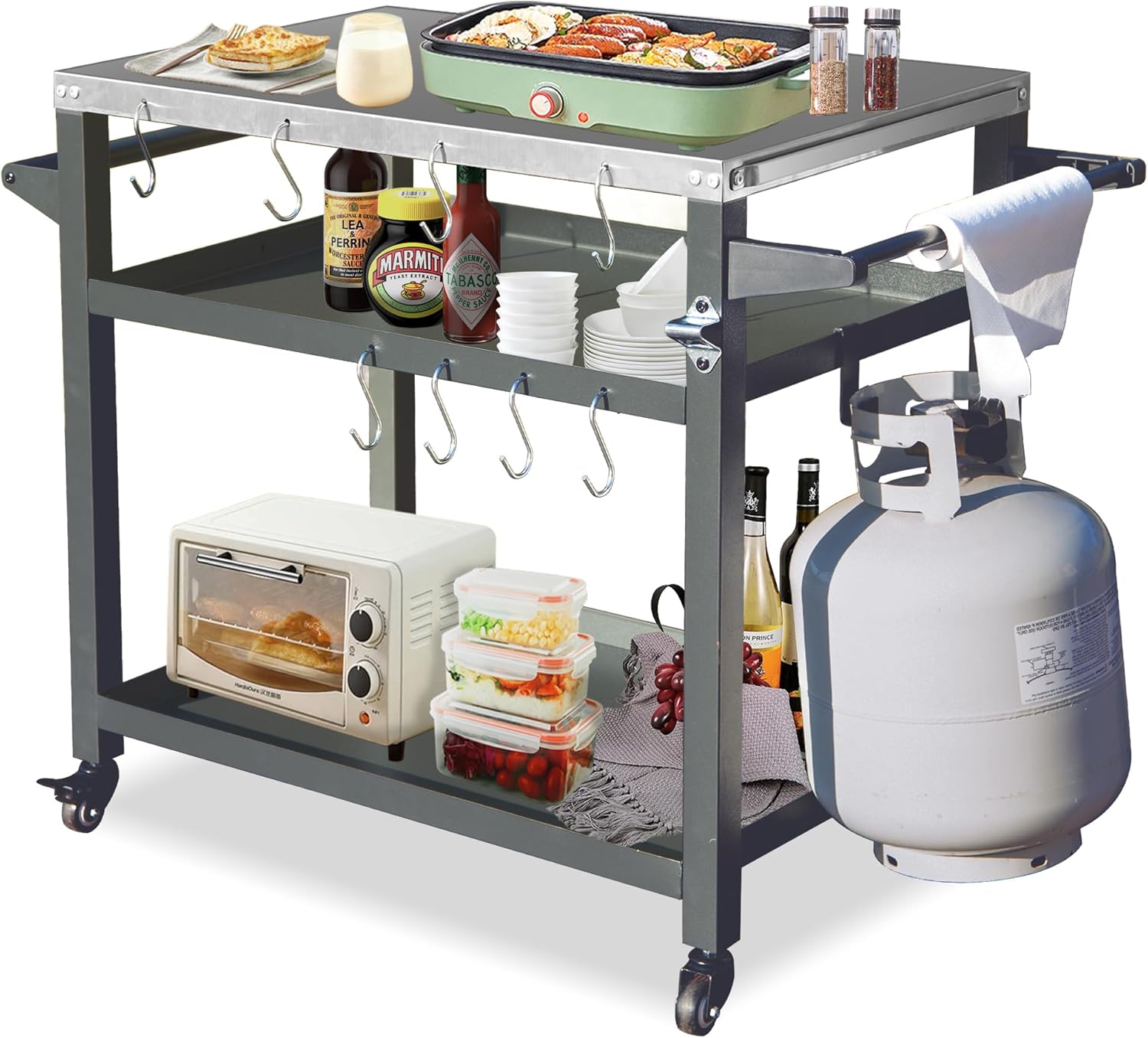 Amazon.com: Domi 3-Shelf Outdoor Grill Table, Grill Cart Outdoor with ...